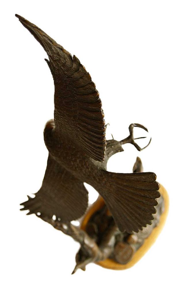 R. Rousu bronze sculpture | Eagle Descends on Rabbitt Prey