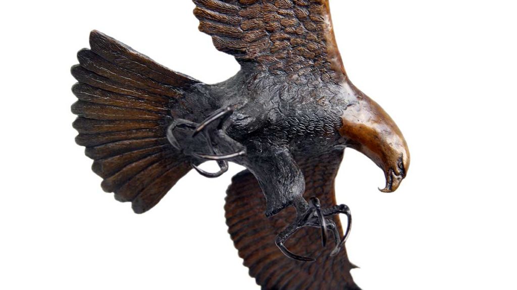 R. Rousu bronze sculpture | Eagle Descends on Rabbitt Prey