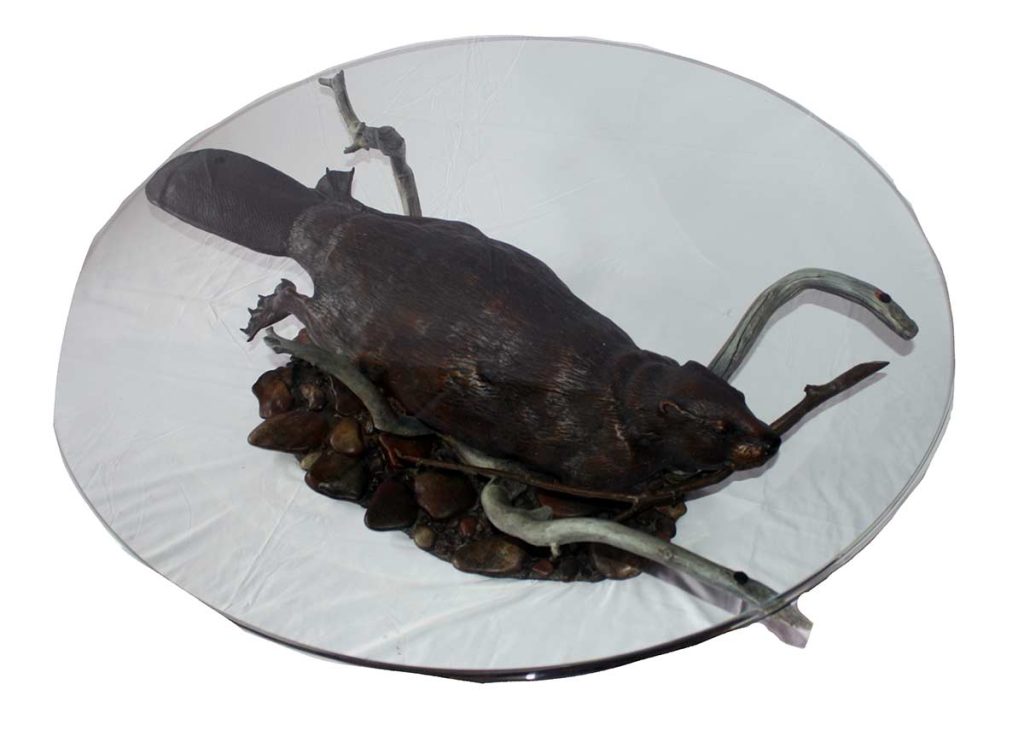 Wayne Dowdy bronze sculpture | Beaver - Glass Top Table