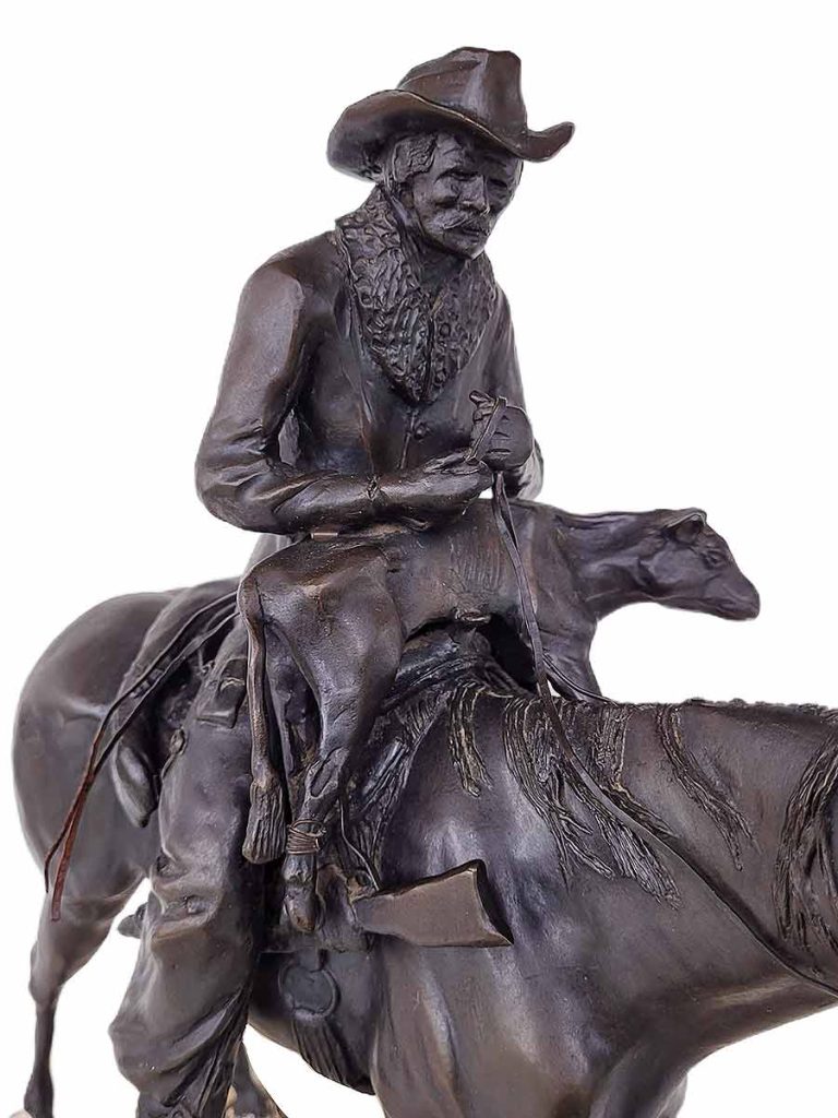 Bob Parks bronze sculpture | Double Trouble-Horse,Rider,Calf