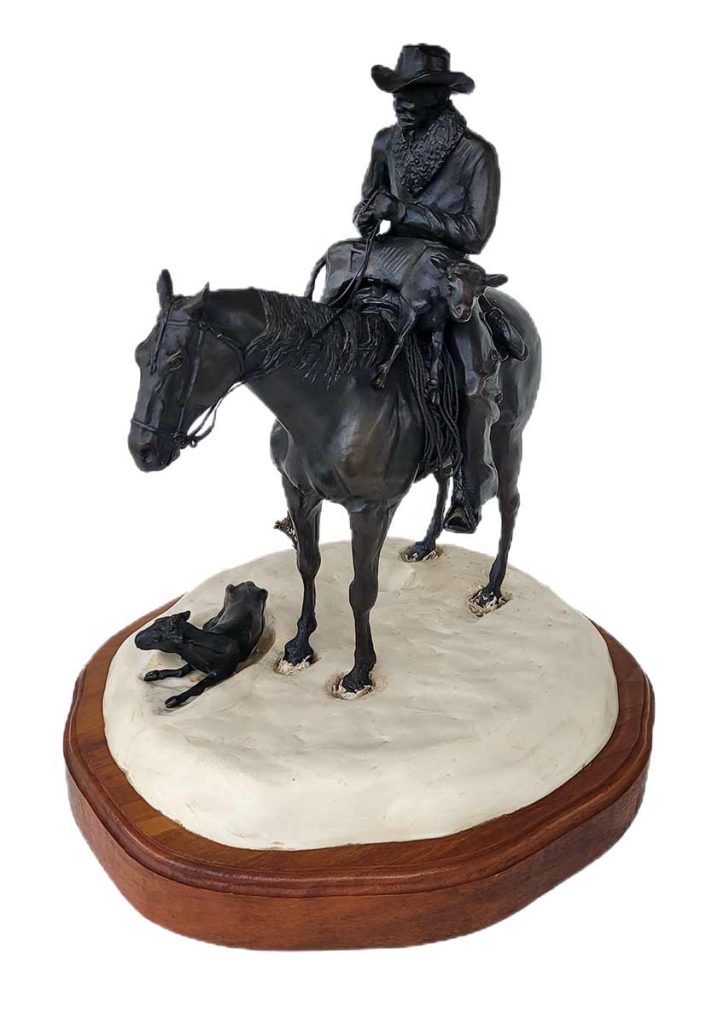 Bob Parks bronze sculpture | Double Trouble-Horse,Rider,Calf