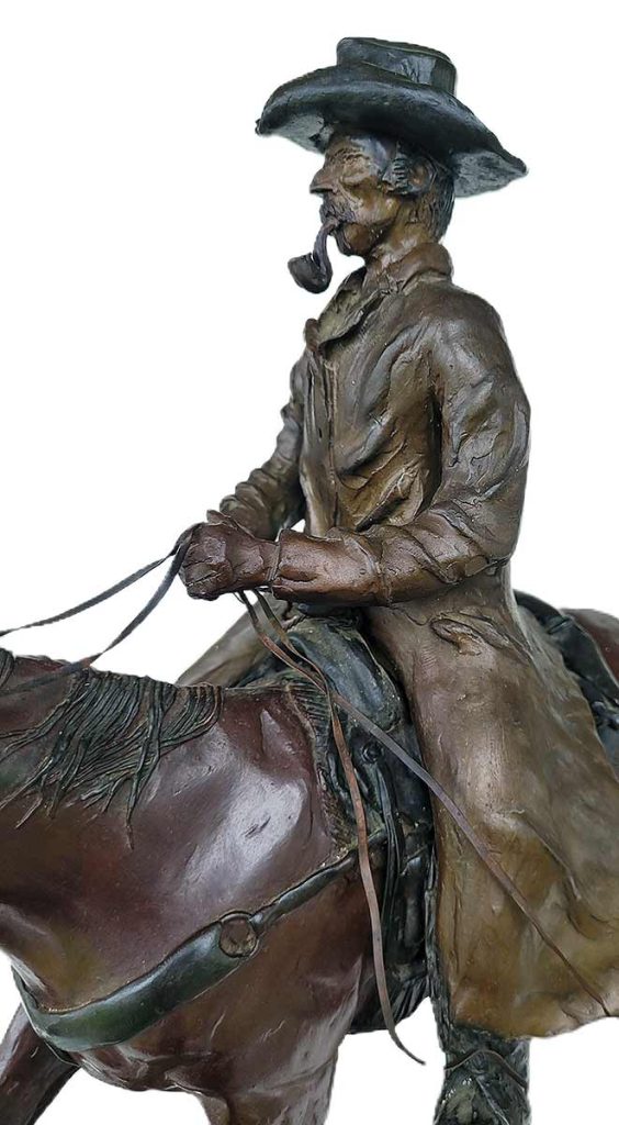 Bob Parks bronze sculpture | Topping Out a pack horse