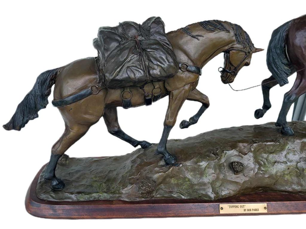 Bob Parks bronze sculpture | Topping Out a pack horse