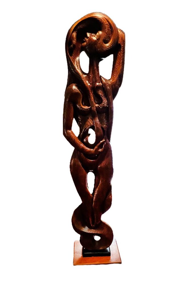 J Figueroa carved wood sculpture | Mythical Human Form