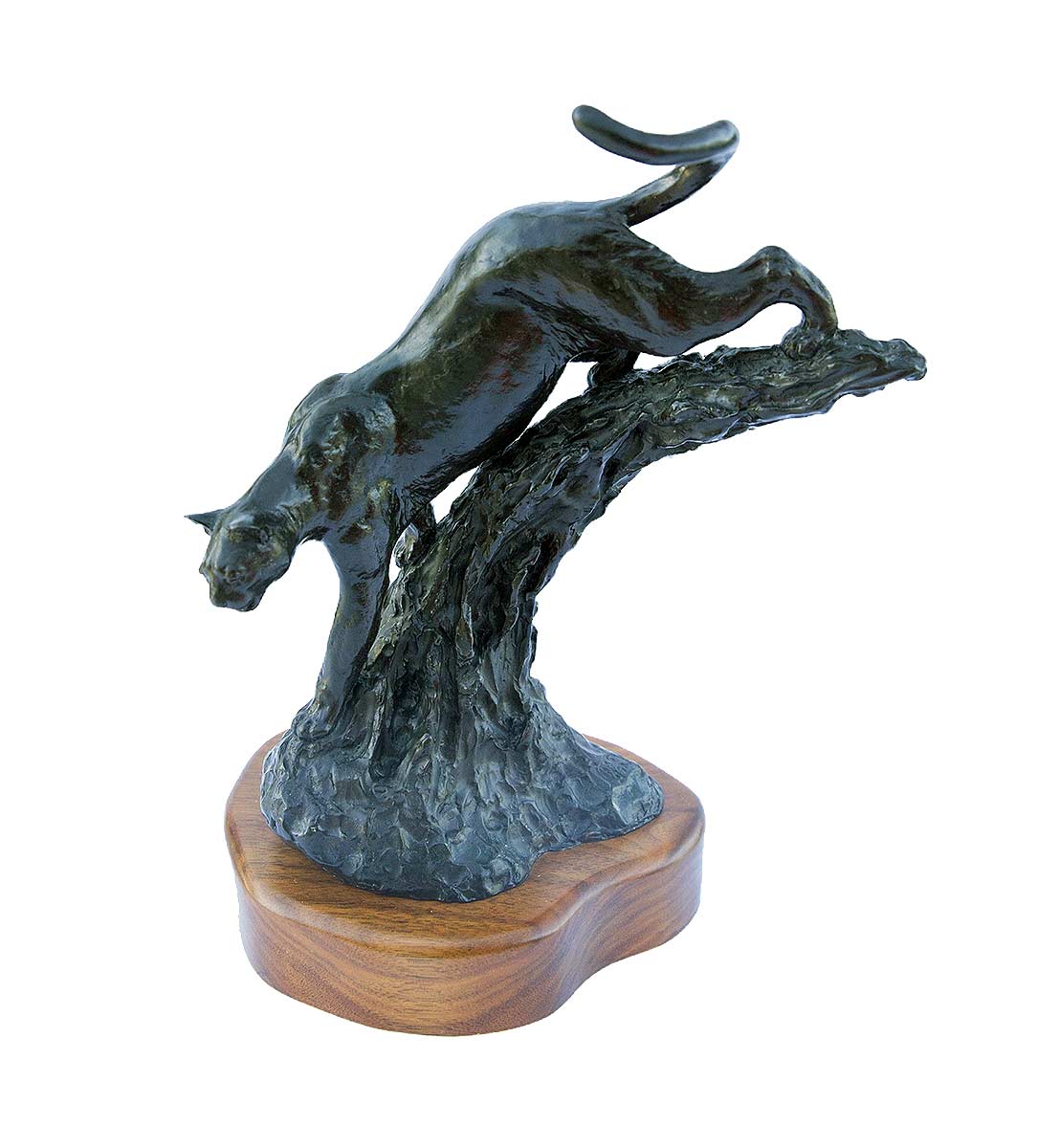 Charles Moyers bronze sculpture | Cat on Log
