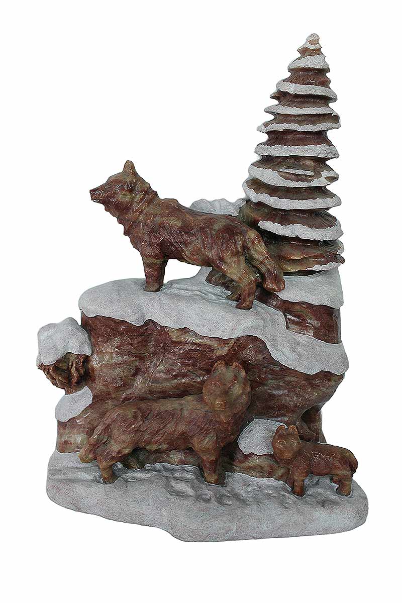 Nolan Charley carved sculpture | Wolf Family - Albaster